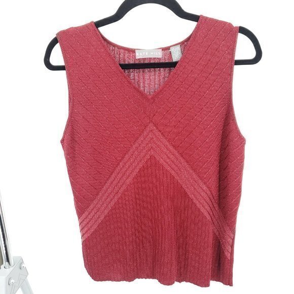 Kate Hill | Tops | Kate Hill Xl Metallic Ribbed Vneck Red Sleeveless ...